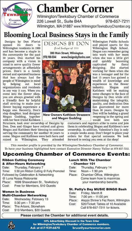 CHAMBER CORNER: Designs By Don Announces New Owners – Wilmington Apple