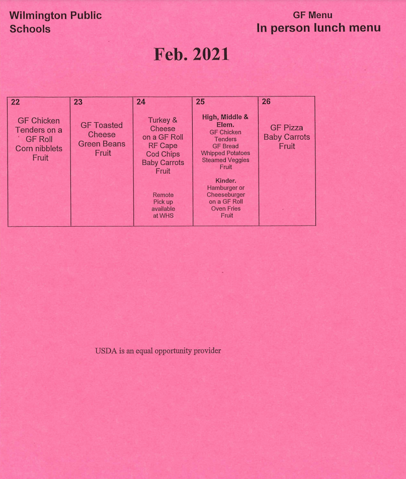 Wilmington’s February 2021 School Breakfast & Lunch Calendars ...