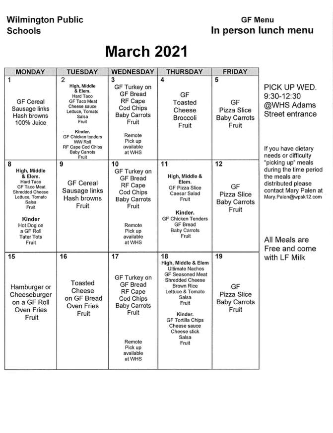 Wilmington’s March 2021 School Breakfast & Lunch Calendars – Wilmington ...