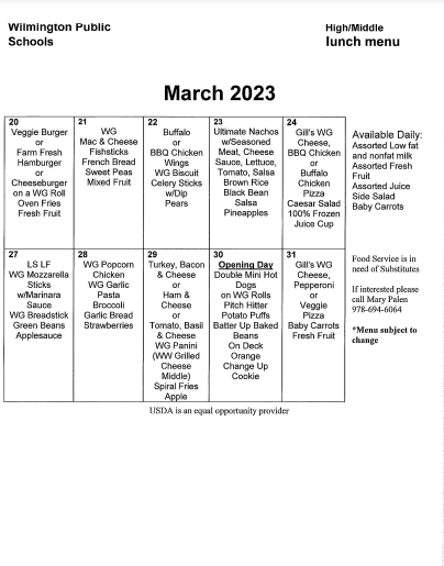 Wilmington’s March 2023 School Breakfast & Lunch Calendars – Wilmington ...