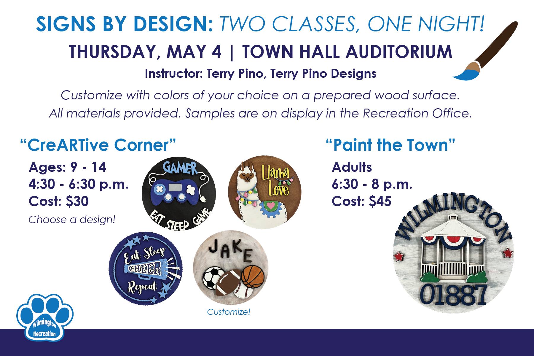 WILMINGTON REC REMINDERS: Signs By Design — Two Classes, One Night — On ...