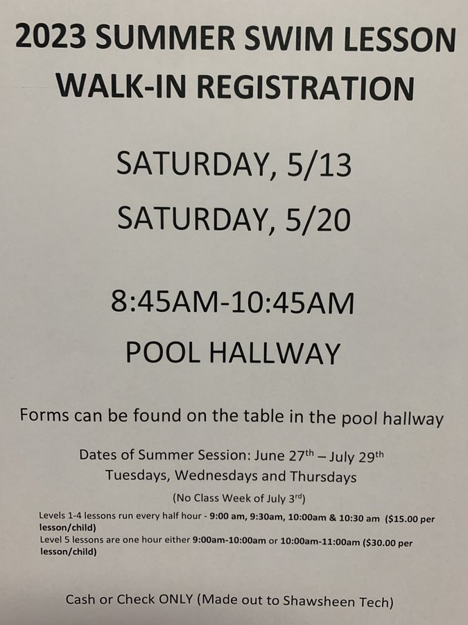 Shawsheen Tech Announces Summer Swimming Lessons – Wilmington Apple