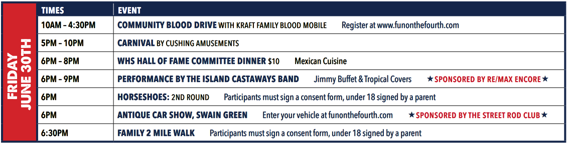 FUN ON THE FOURTH SCHEDULE: What To Expect On Friday, June 30 ...