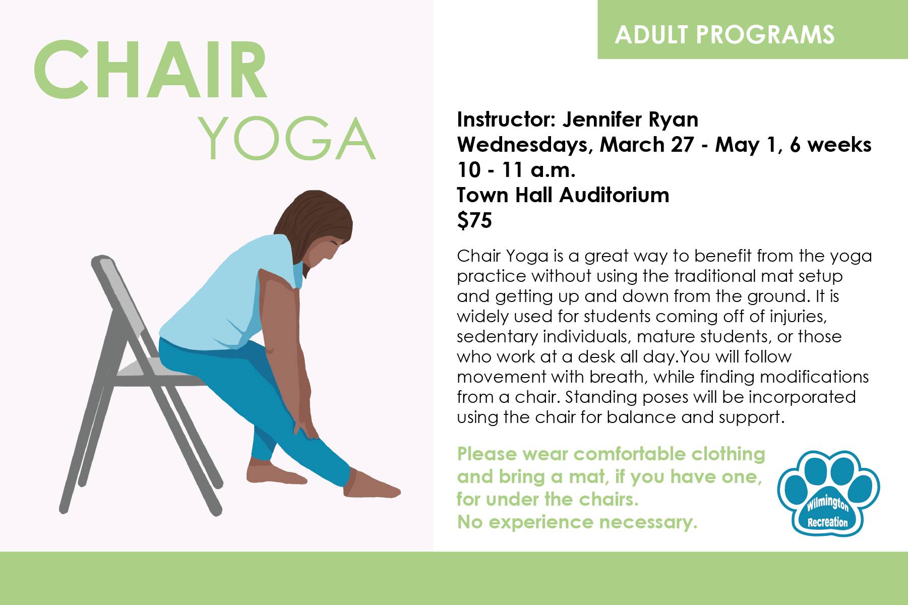 WILMINGTON REC REMINDERS: Chair Yoga Classes Start March 27 ...